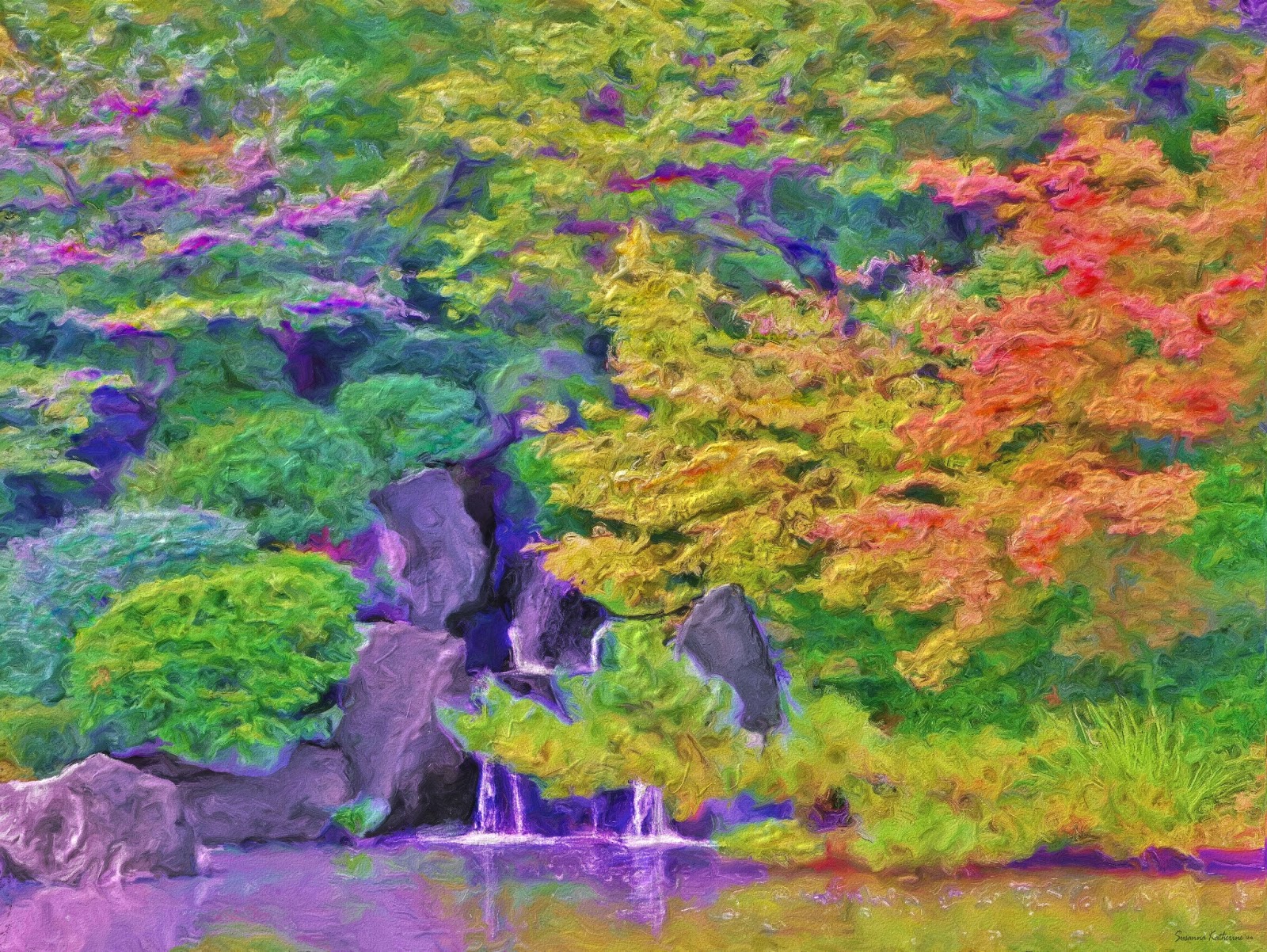 Paintings-of-Artists-Original-Unusual- Art: Painting Of Fall Waterfall