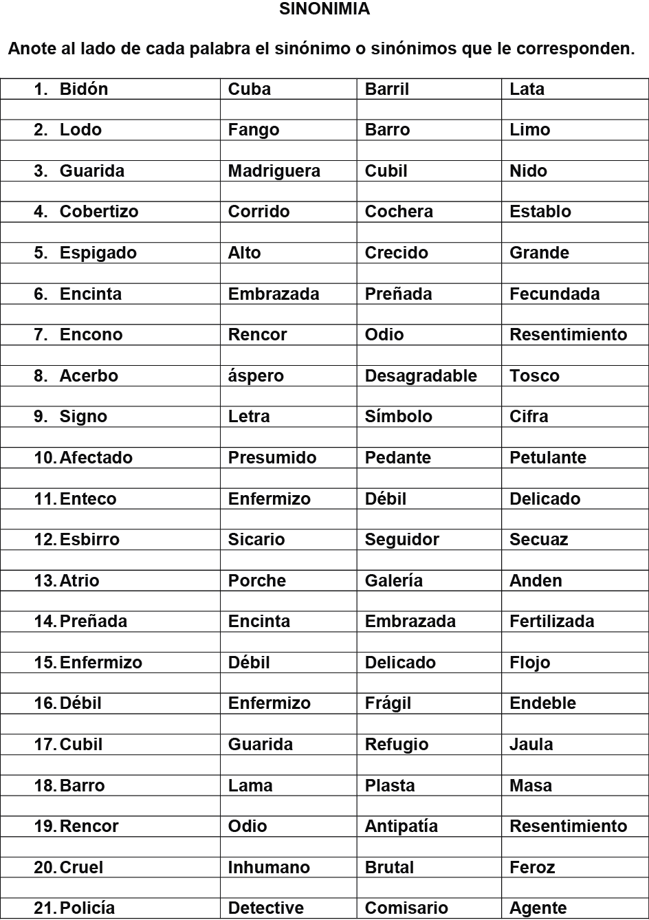 Lenguaje & Comunicación : Sinonimia.