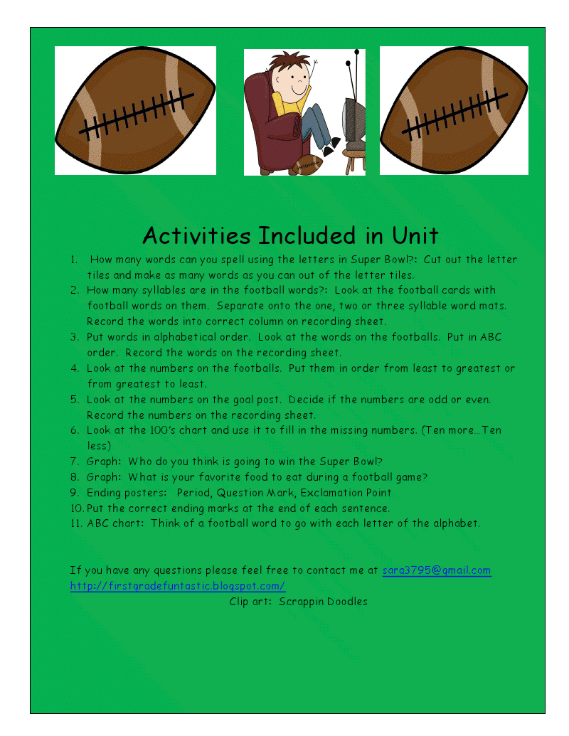 First Grade Funtastic: Super Bowl Sunday