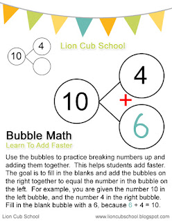 Lion Cub School: Freebie Friday - Bubble Math: Learn To Add Fast