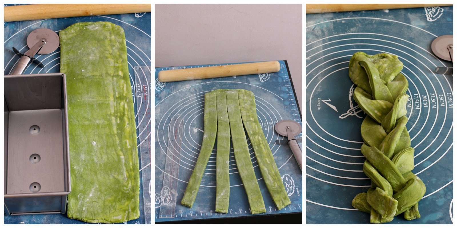 Matcha danish loaf and croissants