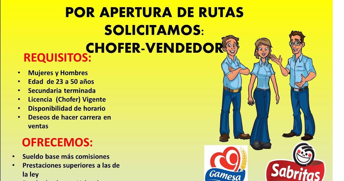 Gamesa solicita choferes-vendedores