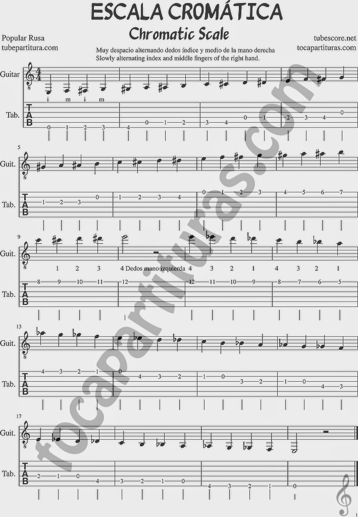 tubepartitura: Tablatura de la Escala Cromática para Guitarra