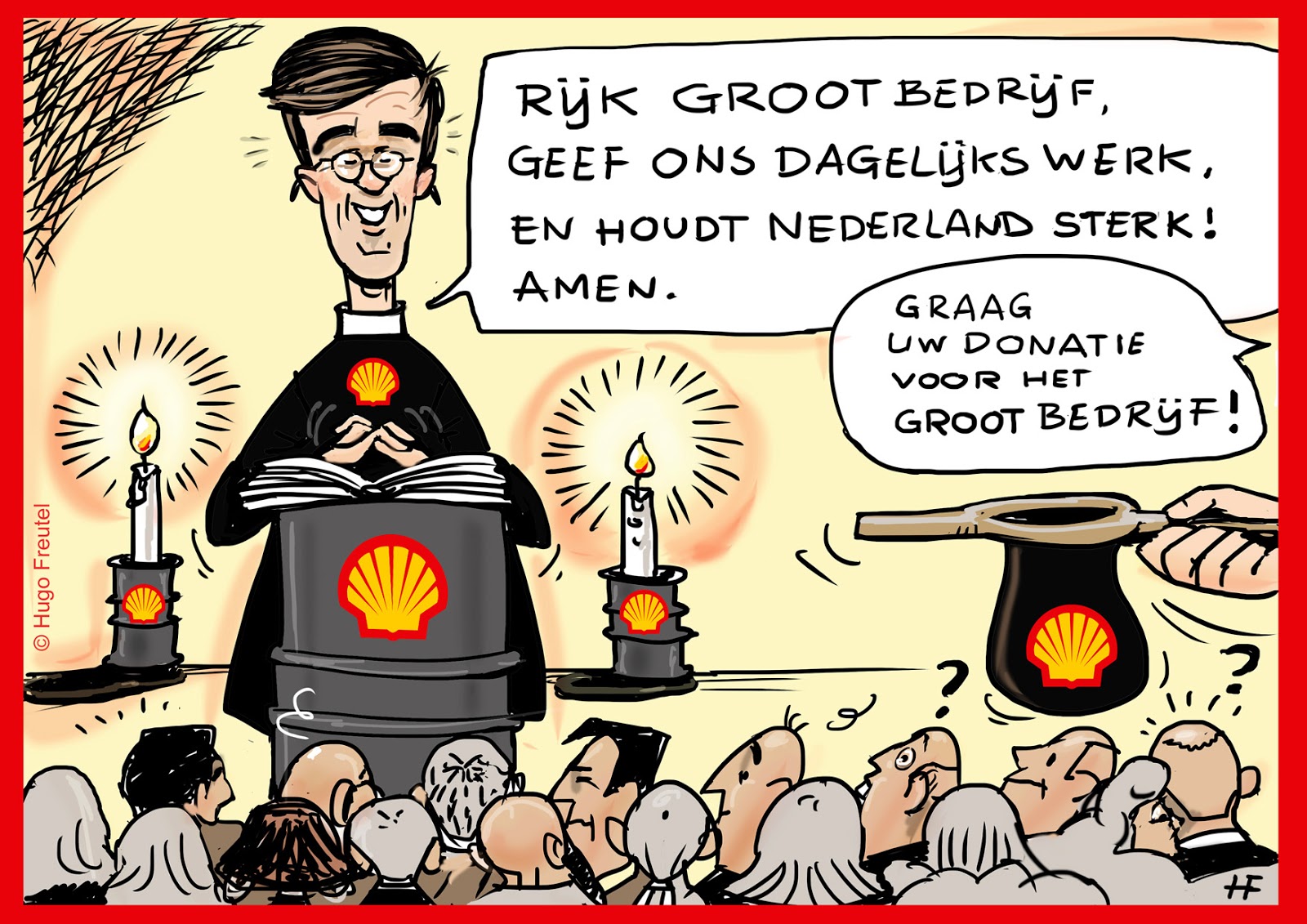 Politieke Prenten: cartoon: Rutte bidt tot het Grootbedrijf