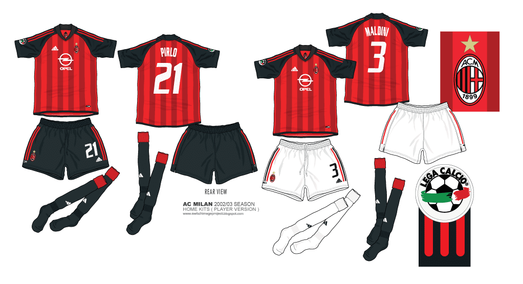 Football teams shirt and kits fan: AC Milan 2002-03 Home Kits