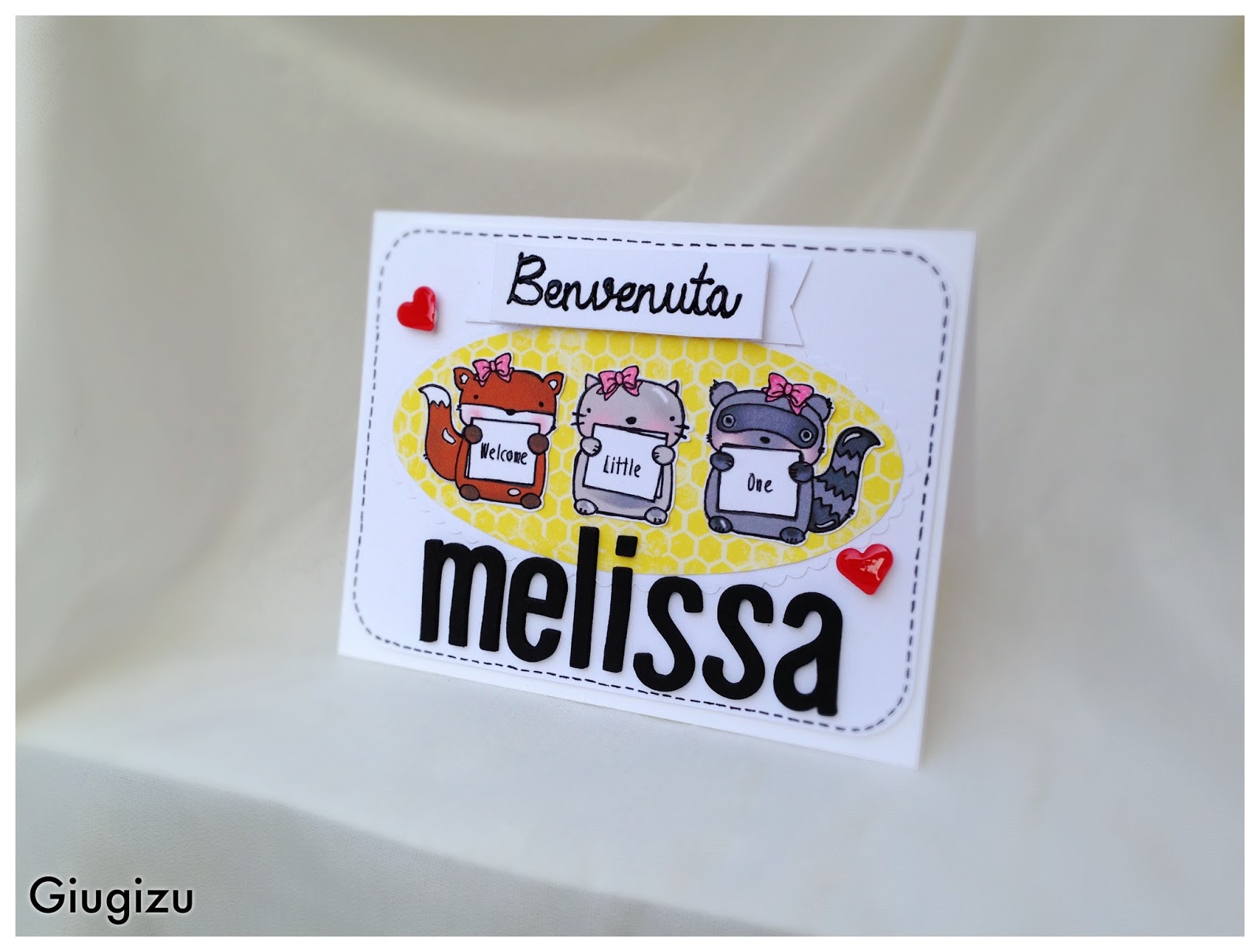 Welcome Melissa handmade birth card - Benvenuta Melissa, biglietto per ...