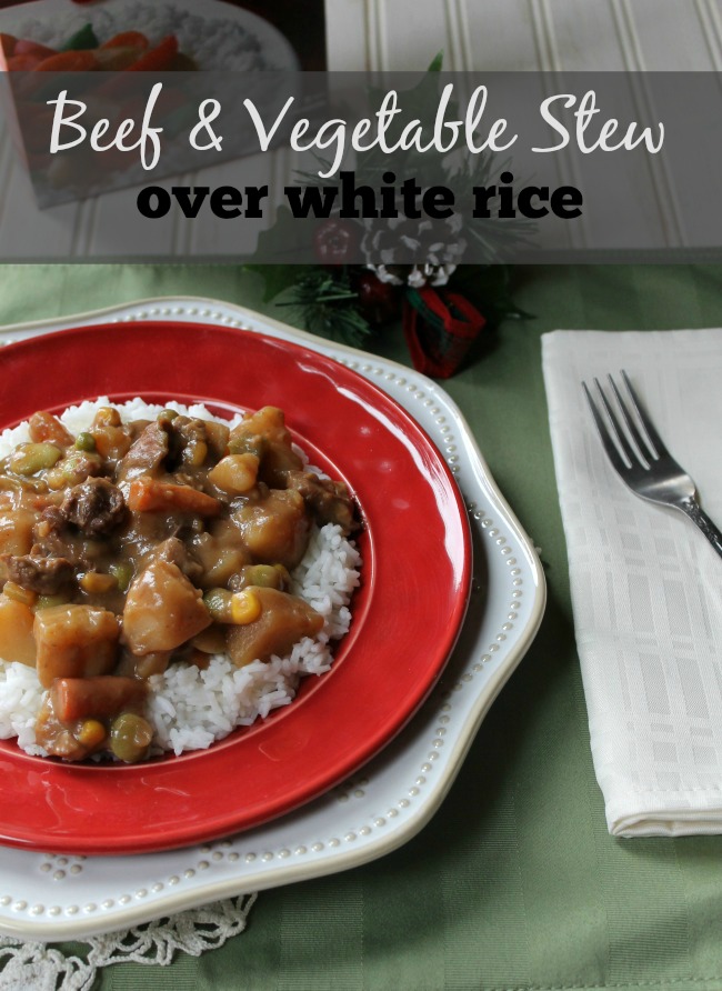 Beef & Vegetable Stew Over White Rice - Outnumbered 3 to 1