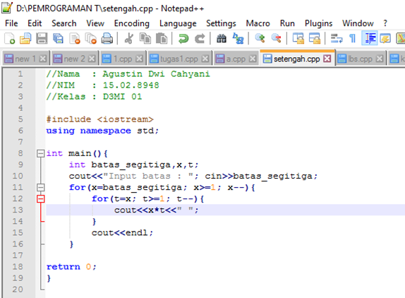Contoh Program Perulangan Bersarang ~ Agustin - Blog