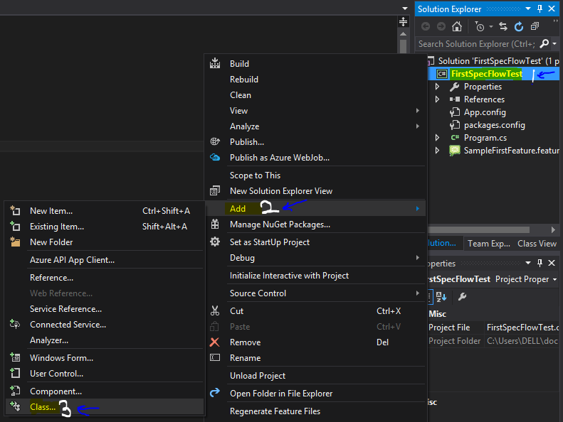 C# Visual Studio - SpecFlow Step Definition file | Automation Home