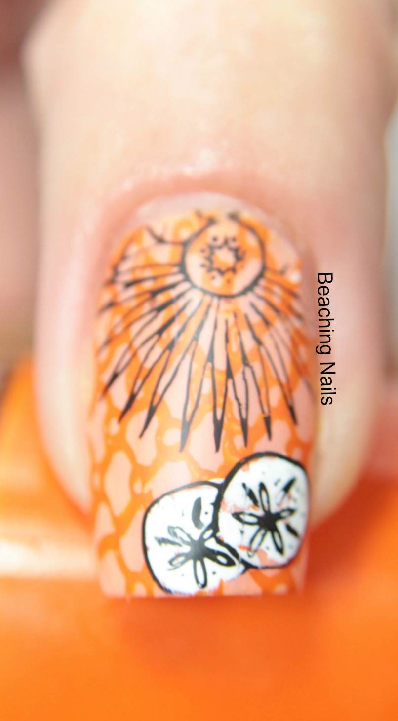 Surfer Girl aka Beaching Nails: Sand Dollar with Orange Burst Mani
