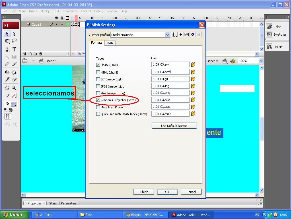 INFORMATICA: Como programar y publicar un archivo .swf en Adobe Flas cs3.