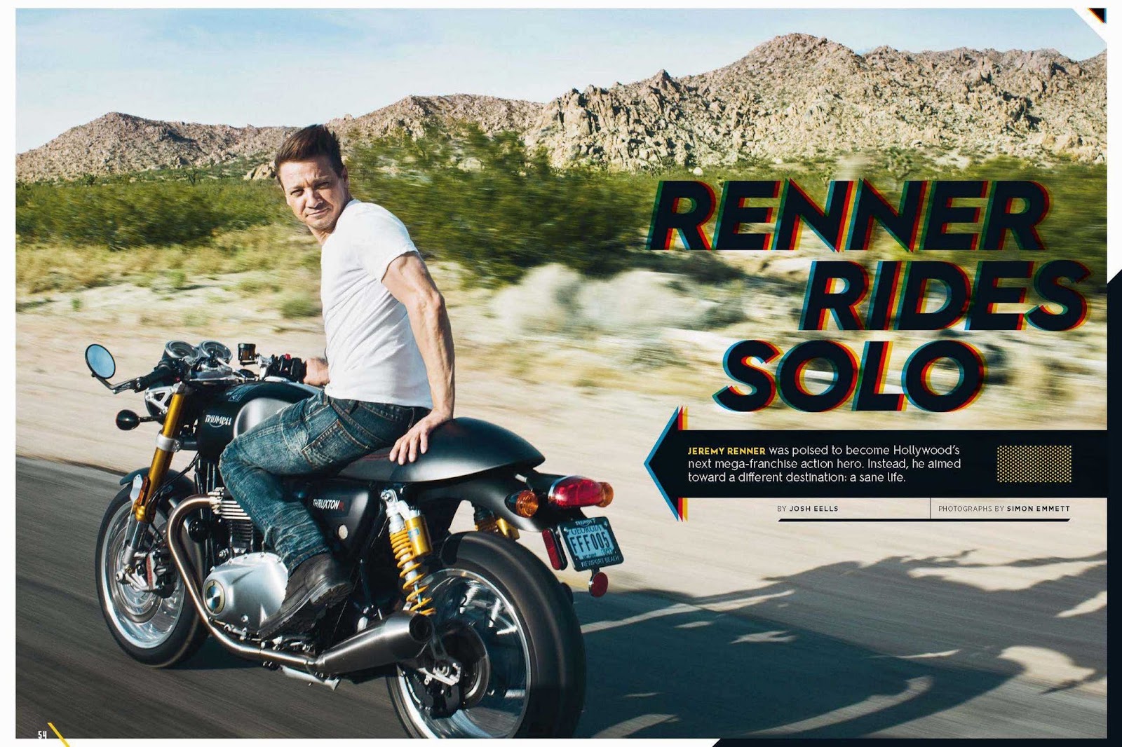 Jeremy Renner a toda velocidad para Men's Journal por Simon Emmett