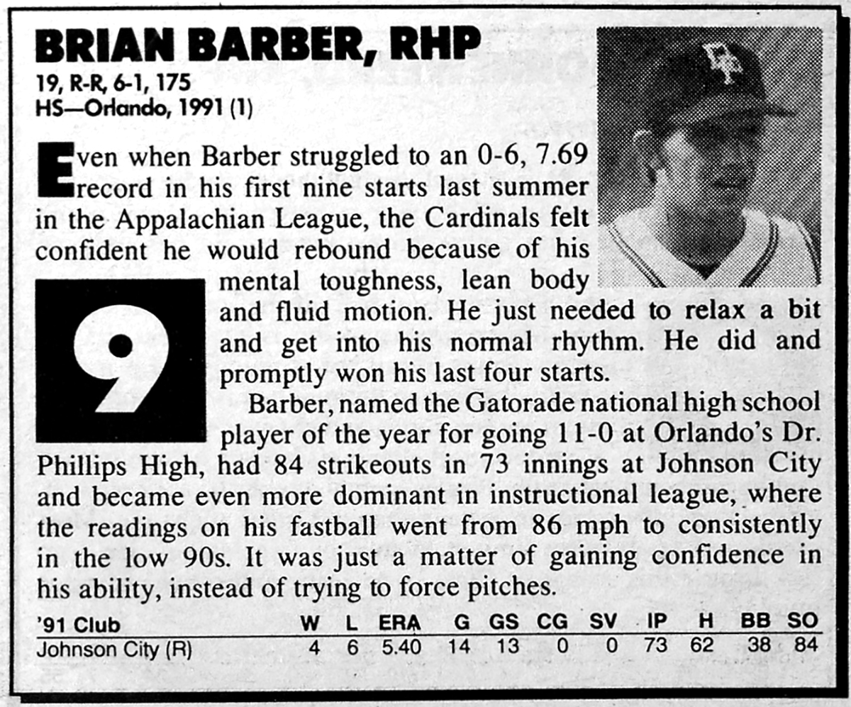 Junk Wax Prospector - Brian Barber - St. Louis Cardnials