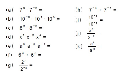 Exercícios de potenciação - Matemática