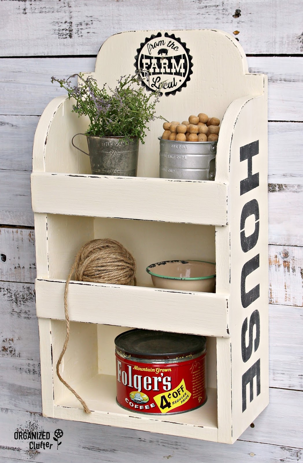 Add Farmhouse Style To A Garage Sale Shelf With Paint & Stencils ...