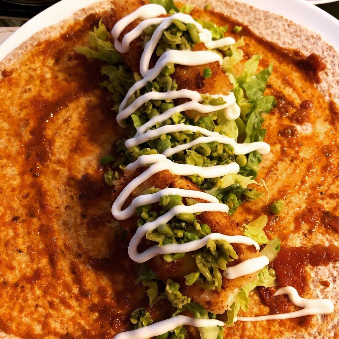'Chip Shop' Fish, Mushy Peas and Curry Sauce Wraps