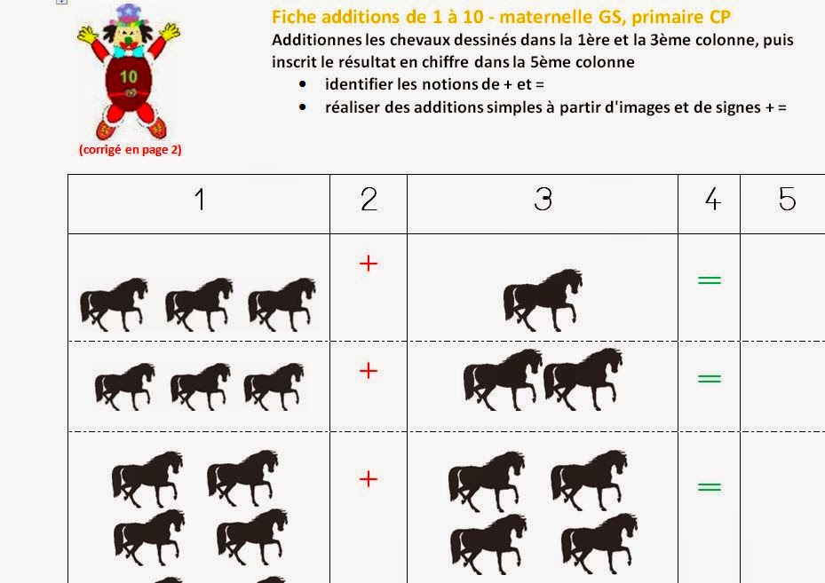 J'apprends, je grandis en maternelle et primaire: Fiche additions de 1 ...