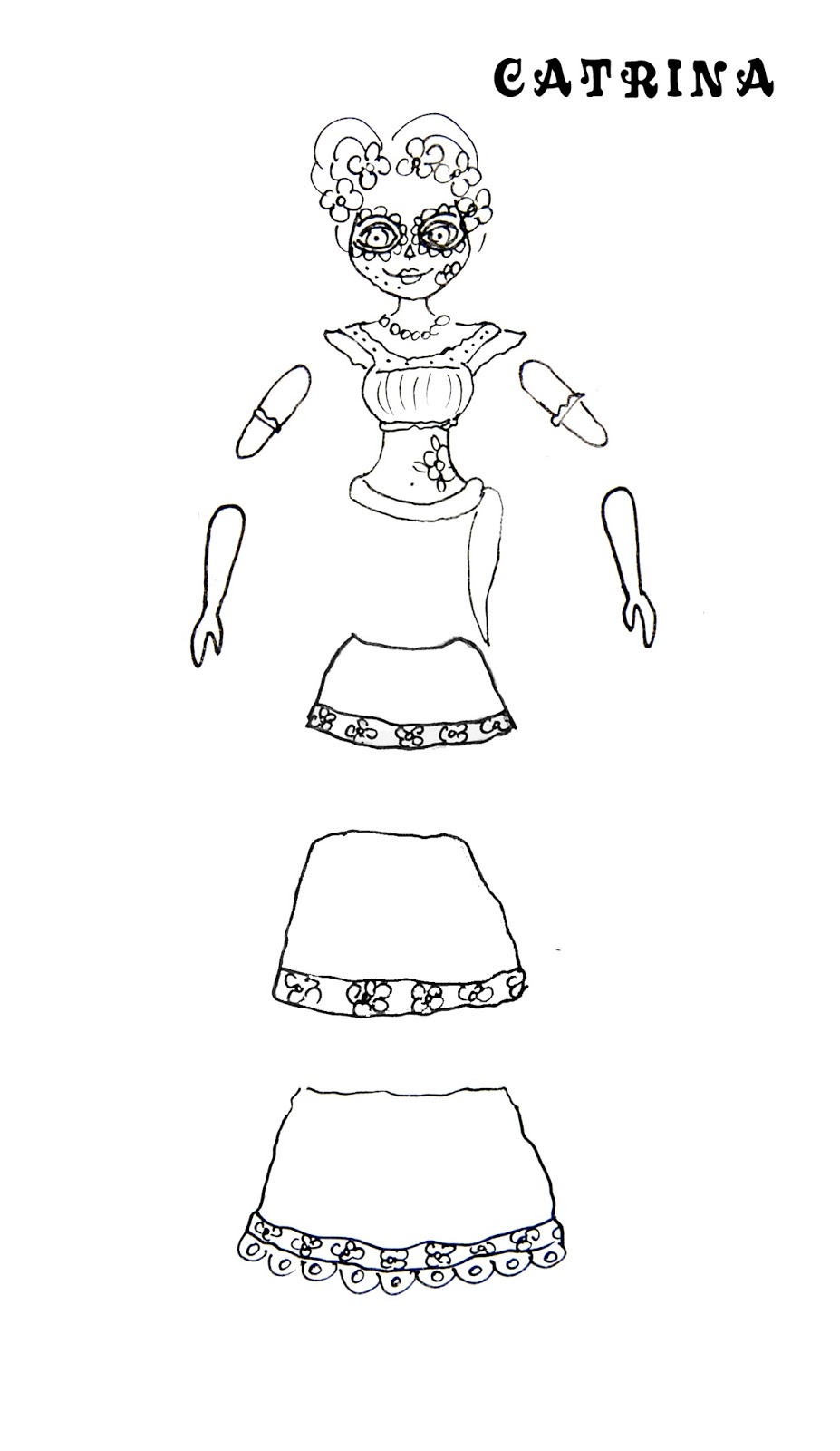 Papel arrugado. Marionetas: Catrina. Paper doll.