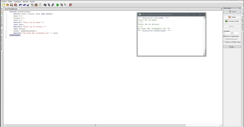 Pruebas de escritorio de los ejemplos y PseInt