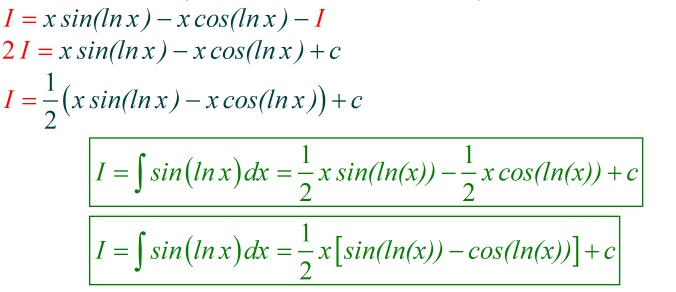 Tabular Integration Method sin(ln(x)) DI ou présentation tabulaire.