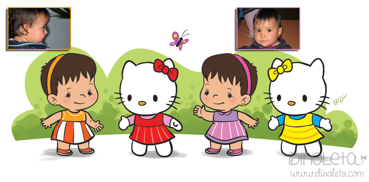 Convite Laura e Luiza – 1 ano. Tema: Hello Kitty – Dinoleta®