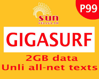 Sun Gigasurf 99 or GIGA99 with 2GB Data + Unli-text to all for 7 Days