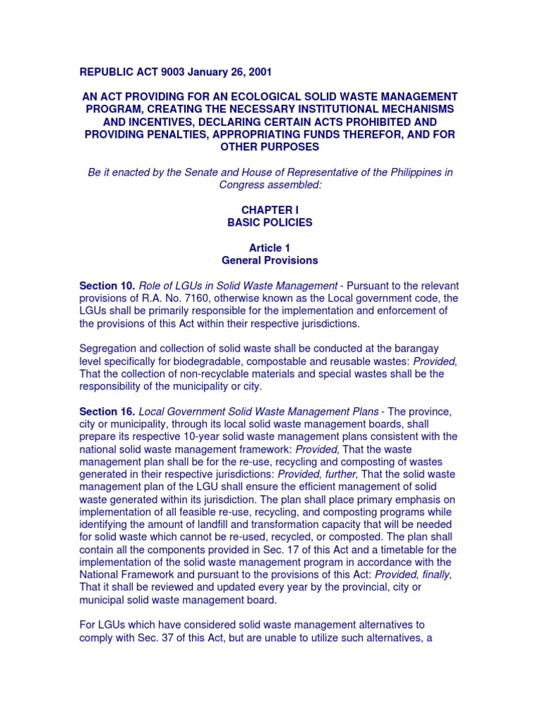 republic act 9003 - philippin news collections