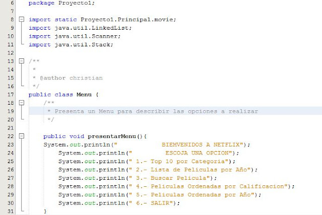 Proyecto De Estructura de Datos en Java: Clase Menú y todos sus Métodos