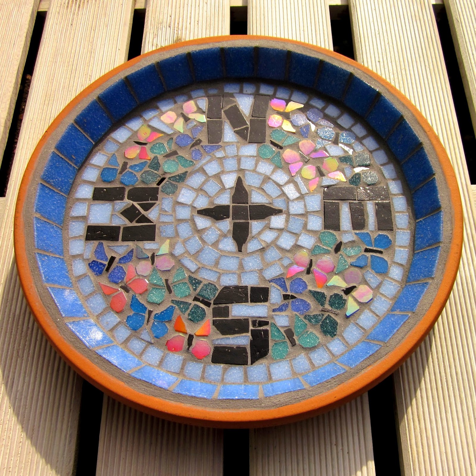 Josara Design Butterfly Compass Mosaic Garden Bird Bath