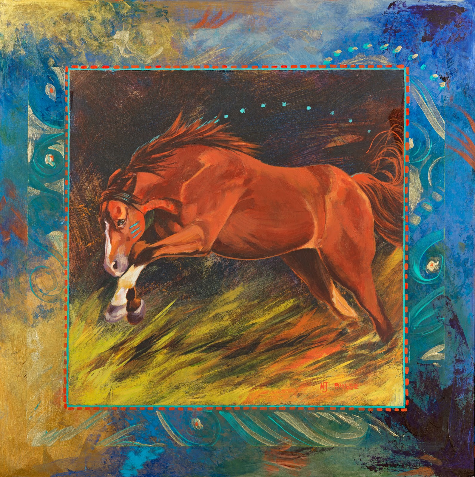 NJ Busse Fine Art: "RED" Original Acrylic Equine, Horse Painting by ...
