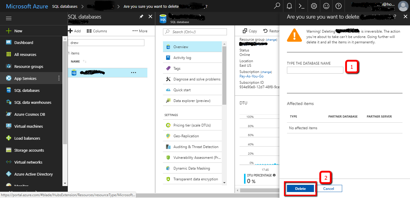 Delete Database From Microsoft Azure