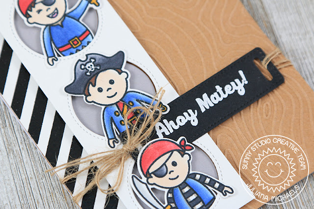 Sunny Studio: Background Basics Trio of Pirates Hello Card with Juliana
