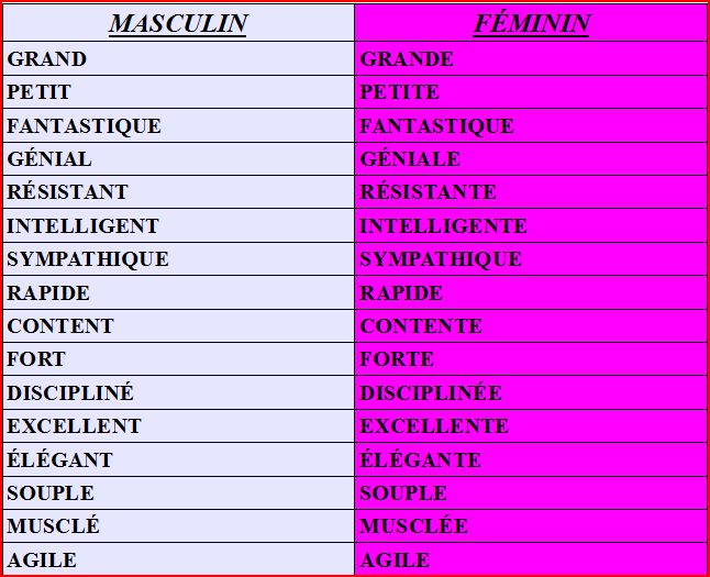 Blog de Français: LES ADJECTIFS: MASCULIN ET FÉMININ