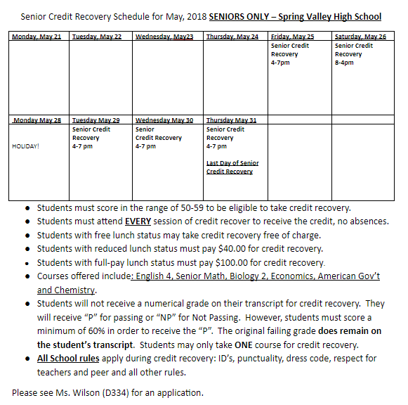 Senior Credit Recovery Schedule