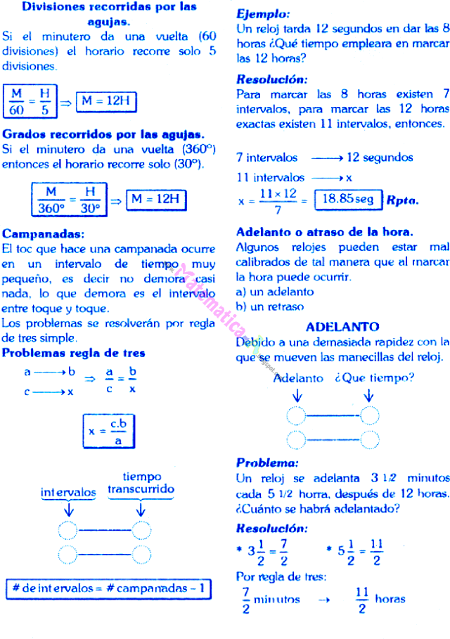 RELOJES CONCEPTOS Y EJEMPLOS ~ MATEMATICAS PROBLEMAS RESUELTOS