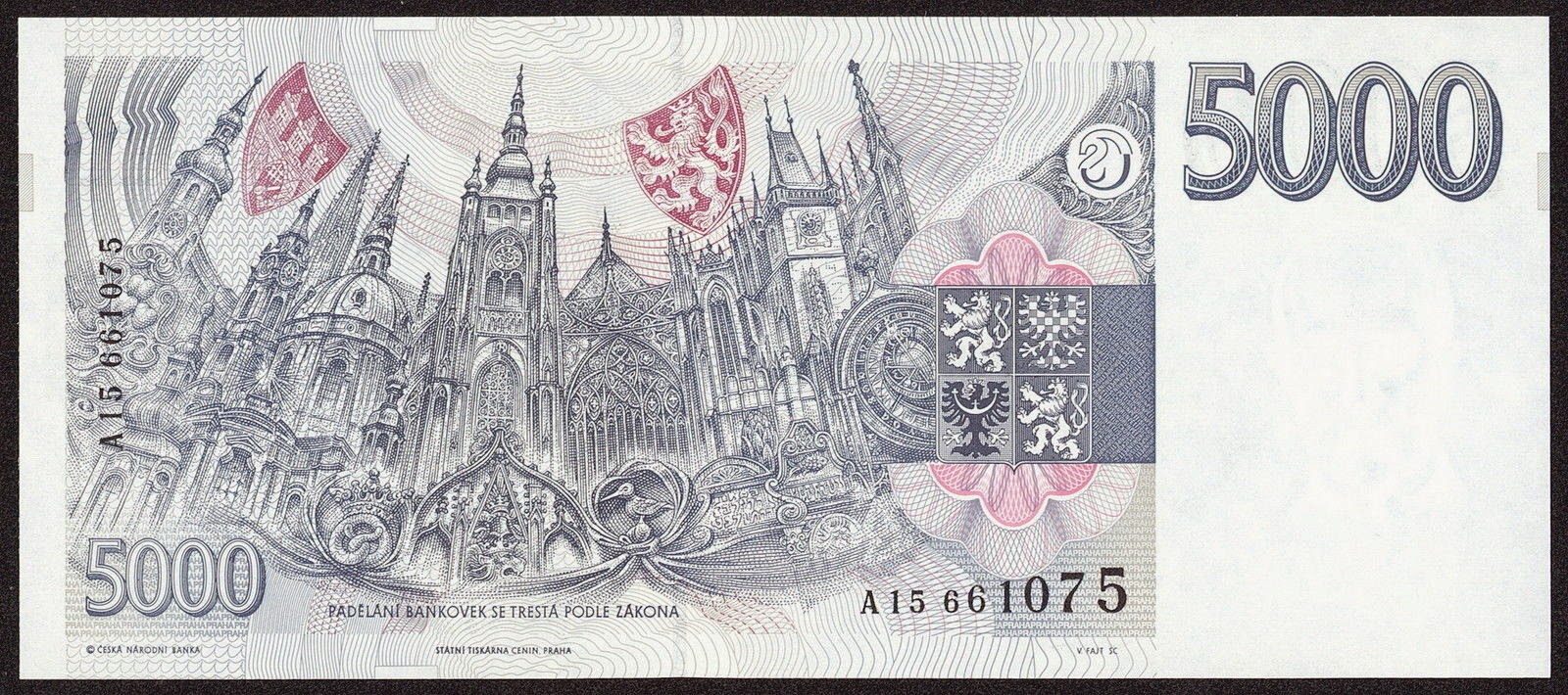 Czech Currency 5000 Czech koruna banknote 1993 Tomáš Garrigue Masaryk ...