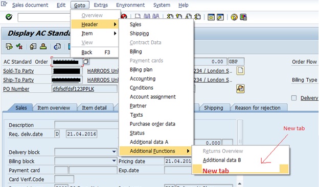 SAP ABAP Central: Add extra tabs to the standard transaction for sales and access them through ...
