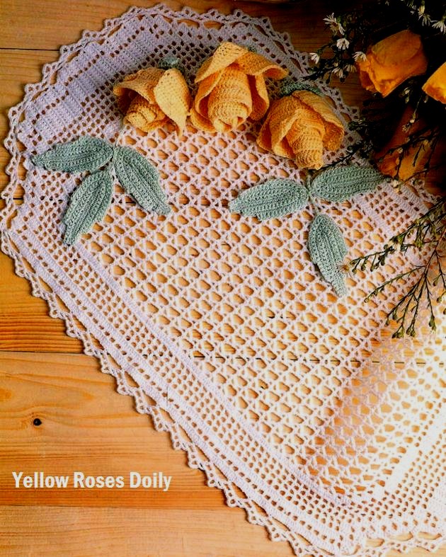 Pink Rose Crochês: Crochet Yellow Roses Doily