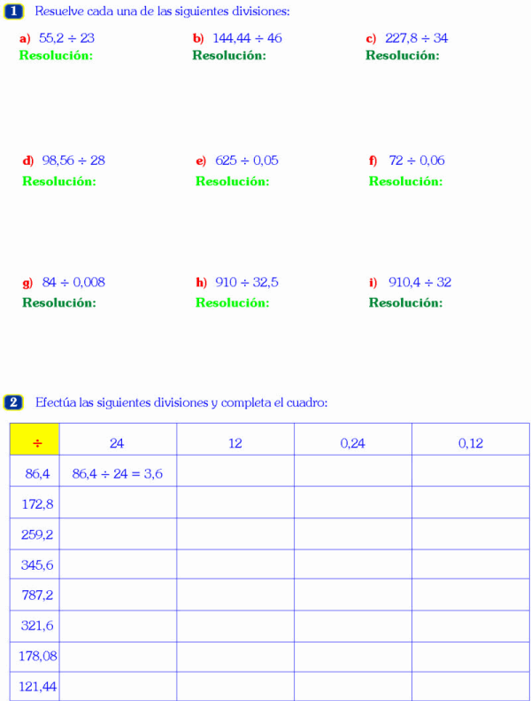 MULTIPLICACIÓN Y DIVISIÓN DE DECIMALES EJEMPLOS Y EJERCICIOS RESUELTOS