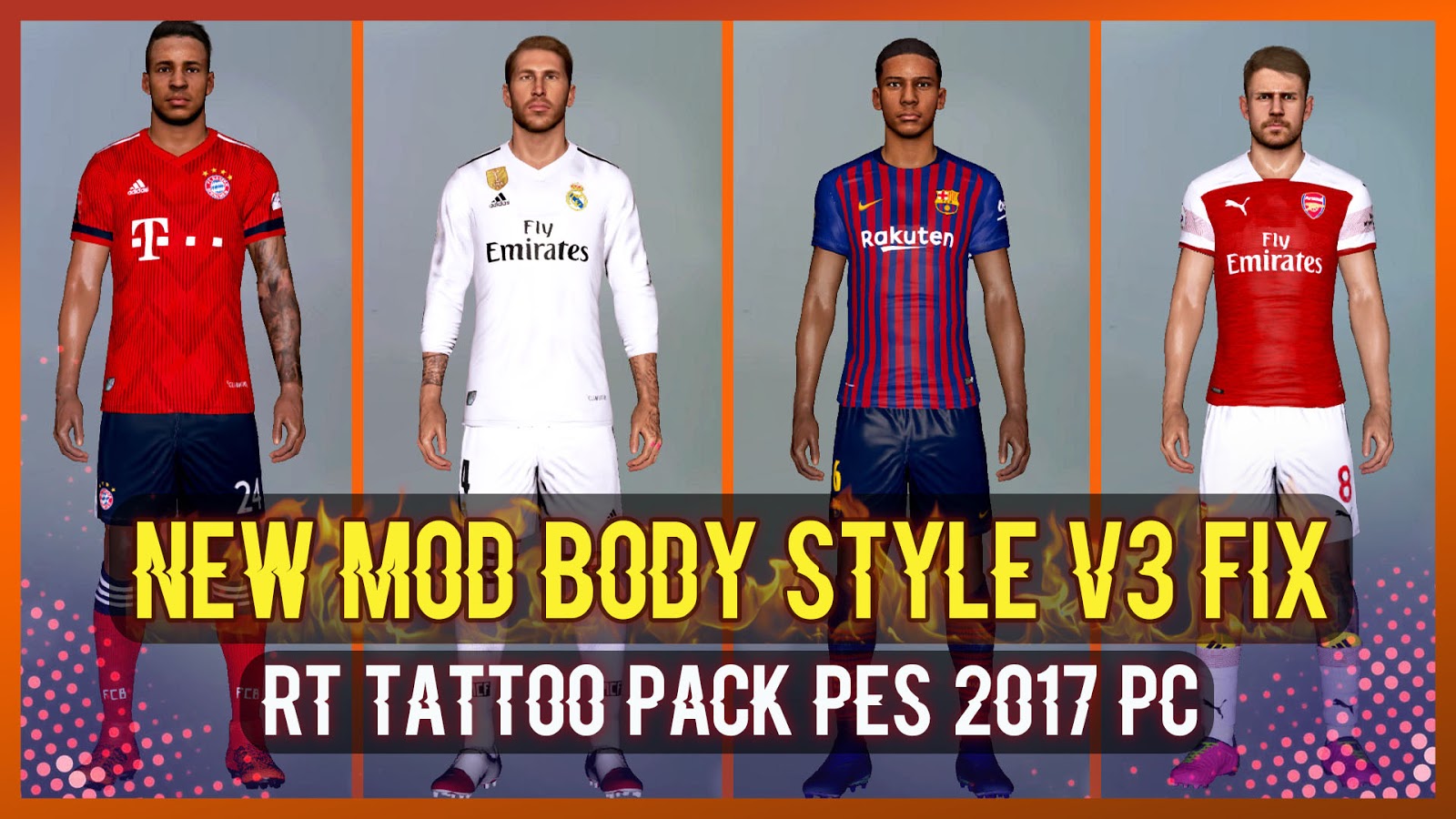 PES 2017 New Mod Full Body V3 ( RT Tattoo Pack ) 2019 by Rean Tech
