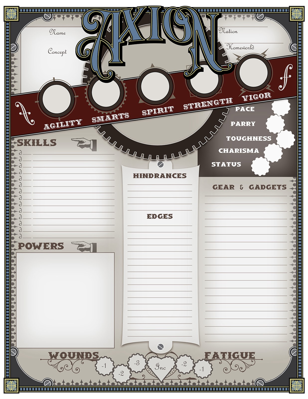 Cheyenne's Savage Sheets: Axion (Yet another Steampunk Character Sheet)