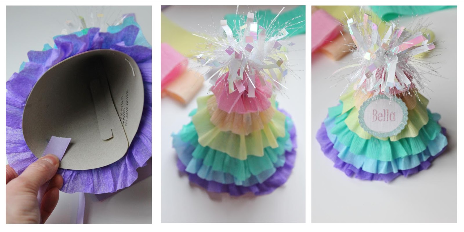 Icing Designs: DIY rainbow ruffle party hats