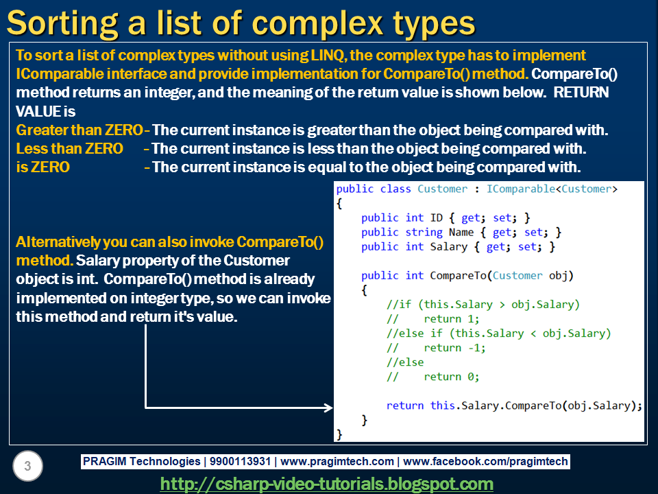 Sql server, .net and c# video tutorial: Part 78 - Sort a list of complex types