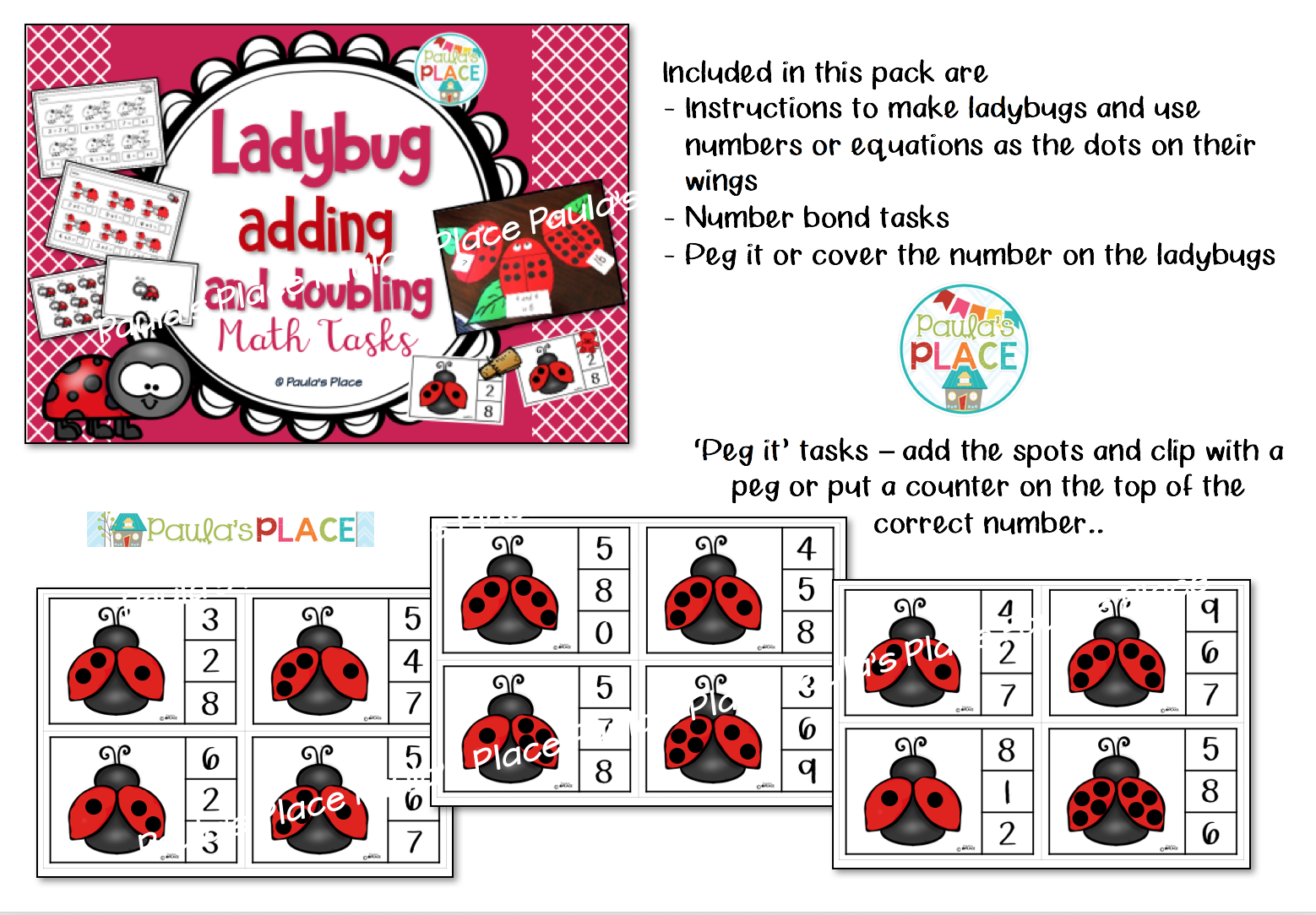 Paula's Place Teaching Resources: A ladybug maths task for adding and ...