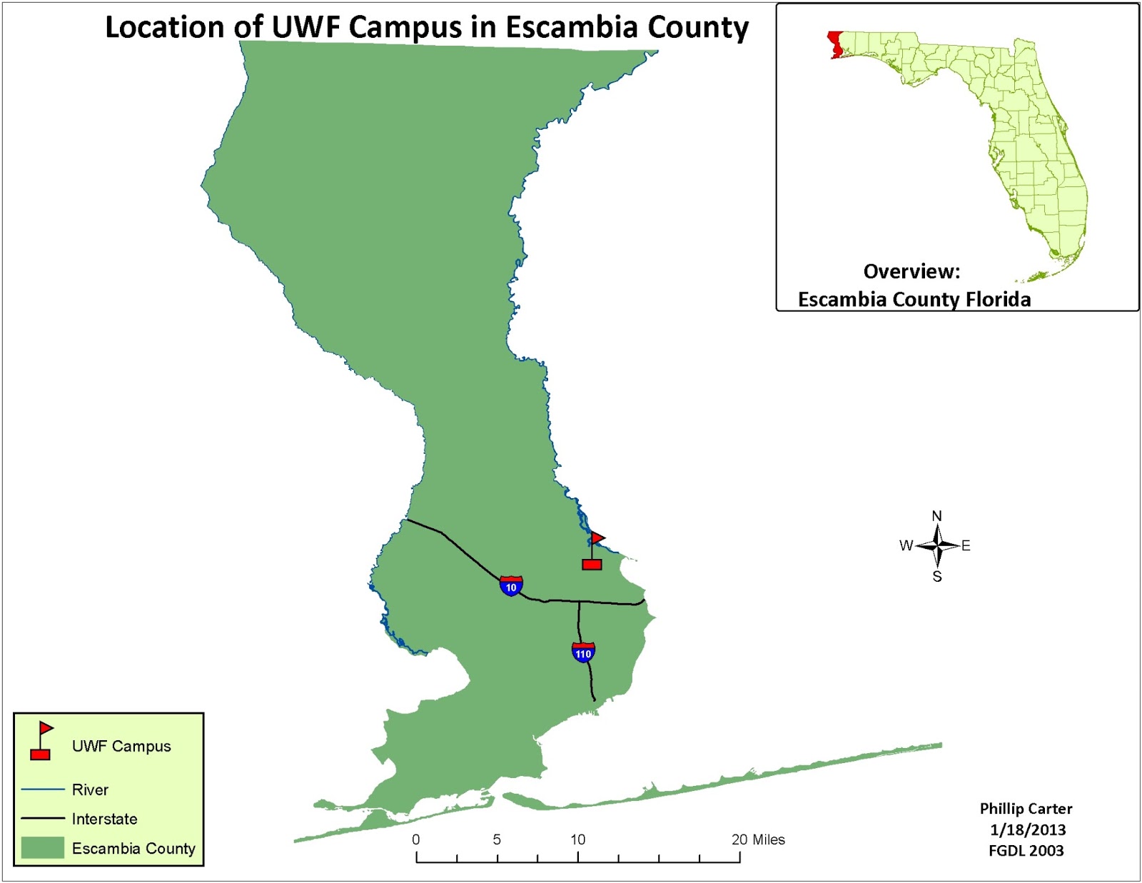 Phil's GIS: Location of UWF Campus in Escambia County FL.