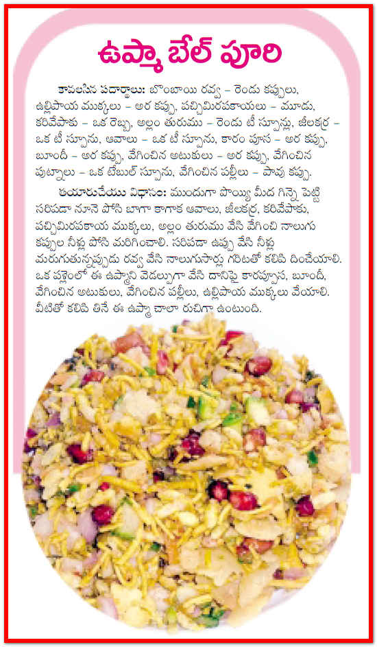 TELUGU WEB WORLD: MUMBAI RAVVA UPMA SPECIAL BHEL PURI RECIPE IN TELUGU ...