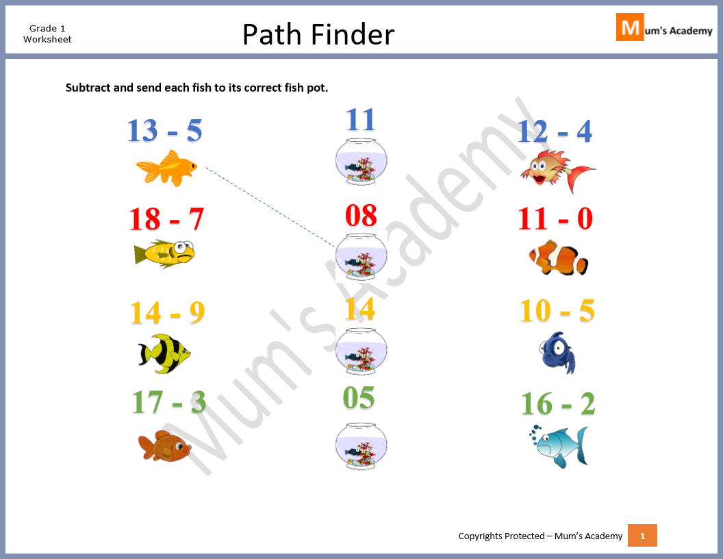 Grade 1 - Worksheet - Path Finder - Mum's Academy