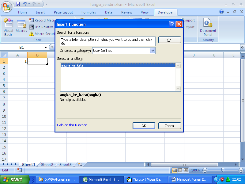 Belajar VB-Excel: Membuat Fungsi Sendiri dengan VBA Excel Belajar VB-Excel: Membuat Fungsi Sendiri dengan VBA Excel