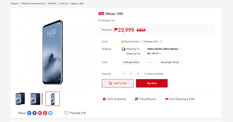 Meizu 16th now available in the PH exclusively at Shopee