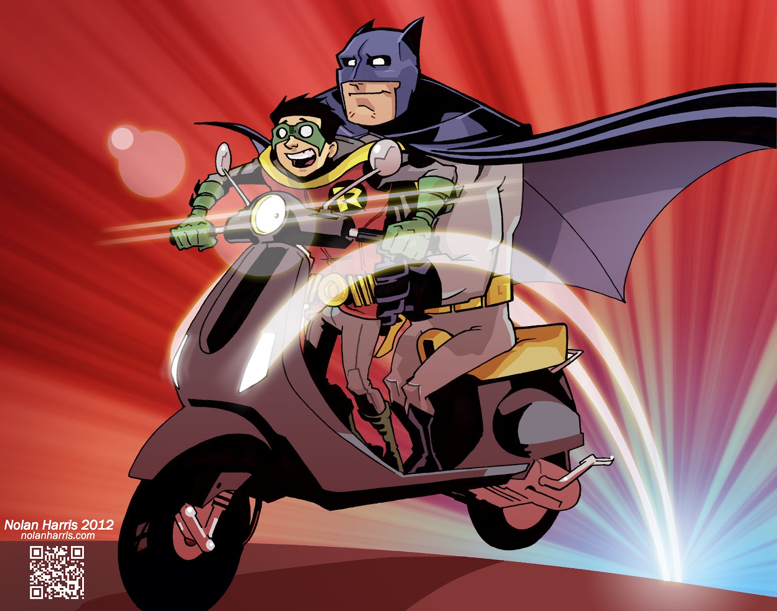 Nolan Harris Art: Driving Lesson featuring Batman and Robin